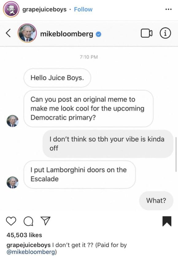 Michael Bloomberg Paid Famous Instagram Accounts To Drop Memes Everywhere