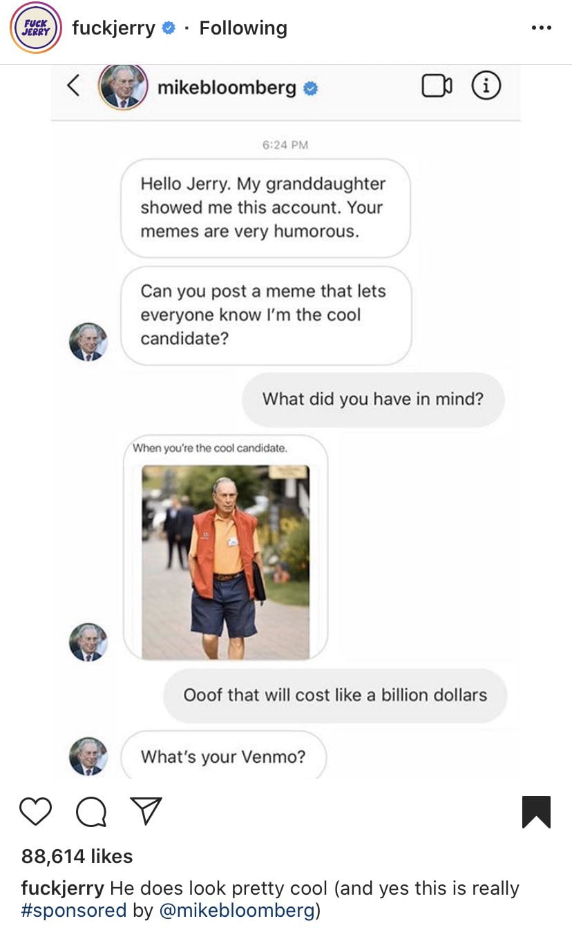 Michael Bloomberg Paid Famous Instagram Accounts To Drop Memes Everywhere