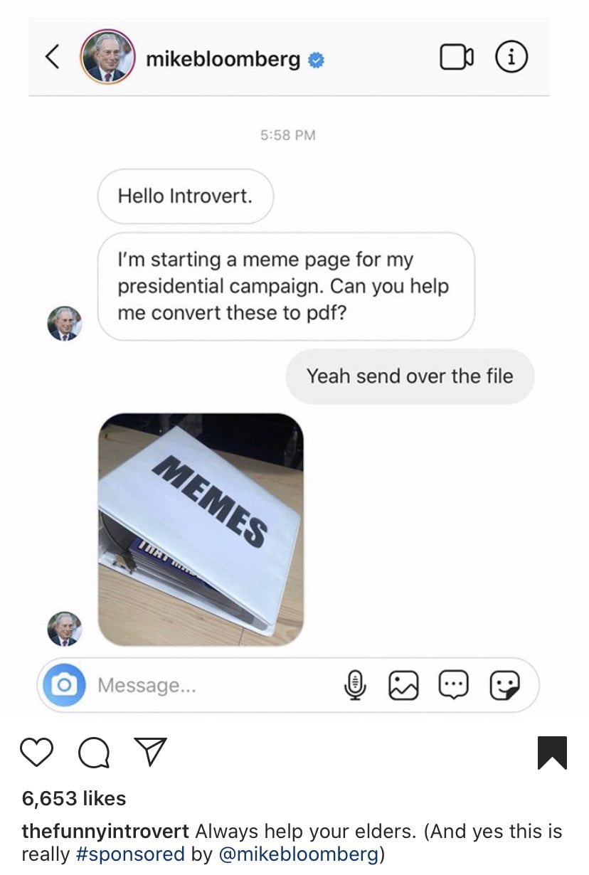 Michael Bloomberg Paid Famous Instagram Accounts To Drop Memes Everywhere