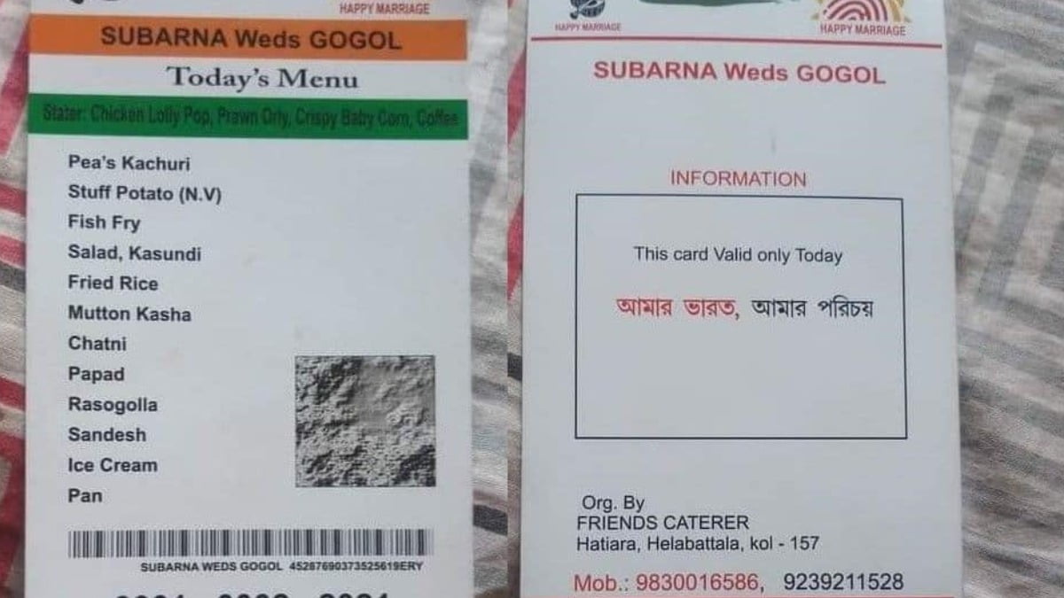 Food Menu Printed Like Aadhaar Card For Indian Couple’s Wedding